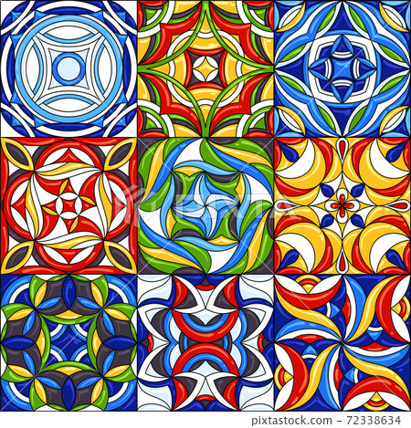 Set of ceramic tile patterns. Gorgeous seamless...-插圖素材 [72338634 ...