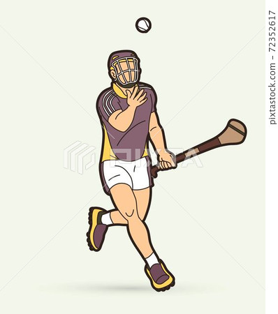 Hurling sport player action. Irish Hurley sport... - Stock Illustration ...