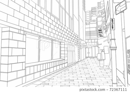 Line art behind the alley of the building - Stock Illustration ...