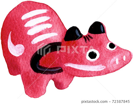 Akabeko hand-painted watercolor illustration - Stock Illustration ...