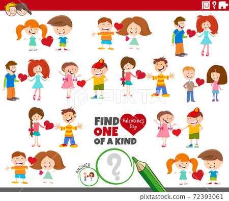 one of a kind task with cartoon kids couples at... - Stock Illustration ...