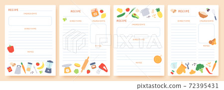 Recipe cards. Pages for culinary book decorated... - Stock Illustration ...