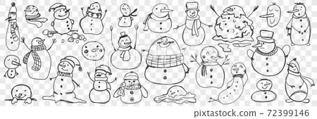 Snowman hand drawn doodle set - Stock Illustration [72399146] - PIXTA