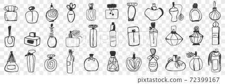 Perfume containers hand drawn doodle set - Stock Illustration [72399167 ...
