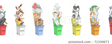 Endless pattern. Trash cans with sorted garbage... - Stock Illustration ...