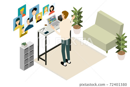 Isometric, teleworking people working from home... - Stock Illustration ...