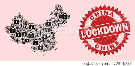 China Map Collage with Locks and Covid and... - Stock Illustration ...