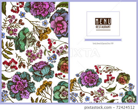 Menu cover floral design with colored wax... - Stock Illustration ...