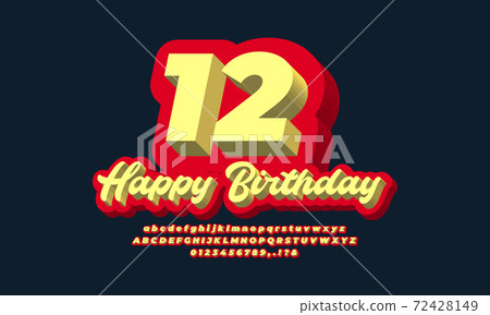 12 year happy birthday celebrate text 3d modern... - Stock Illustration ...