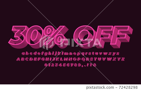 30% off sale text font modern 3d pink light - Stock Illustration ...