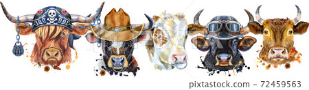 Border from watercolor portraits of bulls for... - Stock Illustration ...