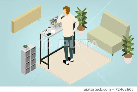 Isometric, teleworking people working from home... - Stock Illustration ...