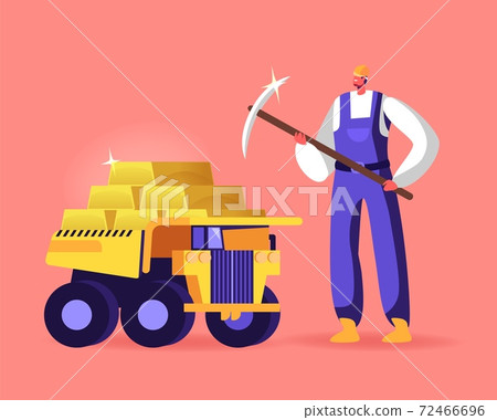 Miner with Pickaxe Stand at Truck Full of... - Stock Illustration ...