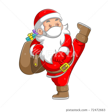 The Santa clause is doing the high kick and... - Stock Illustration ...