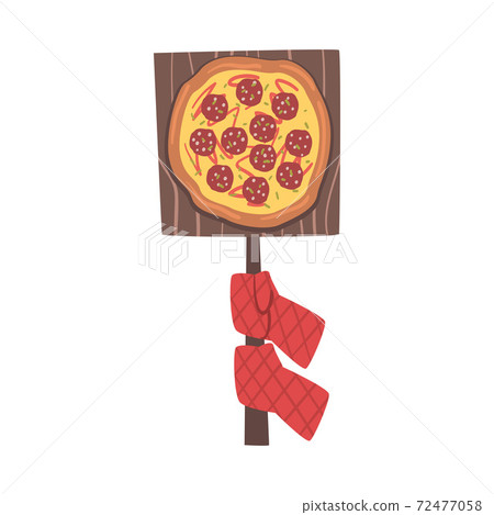 Wooden Paddle with Freshly Prepared Pizza... - Stock Illustration ...