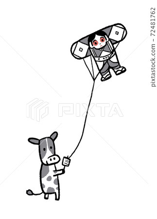 Illustration of a cow flying a kite - Stock Illustration [72481762] - PIXTA
