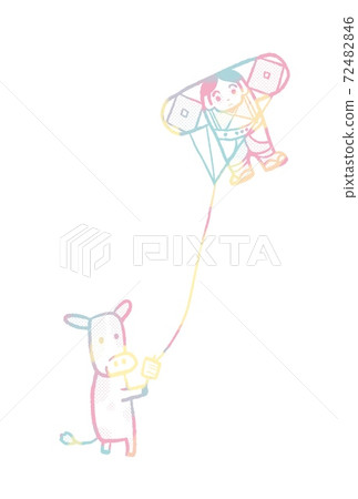 Illustration of a cow flying a kite Colorful - Stock Illustration ...