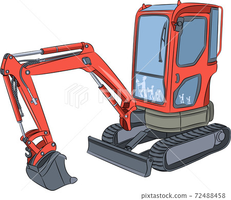 Red mini excavator on tracks. - Stock Illustration [72488458] - PIXTA