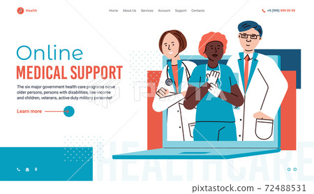 Online medical support website with cartoon... - Stock Illustration ...