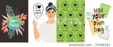 Zero waste girl eco posters - Stock Illustration [72496301] - PIXTA