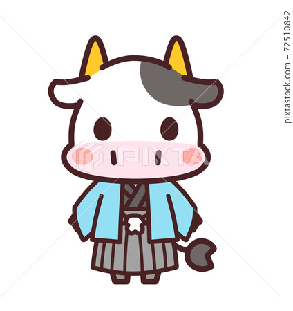 Cute character illustration of a cow in a kimono - Stock Illustration ...
