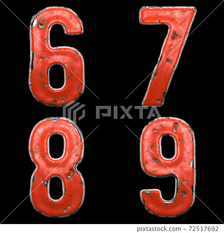 Set of numbers 6, 7, 8, 9 made of red painted... - Stock Illustration ...
