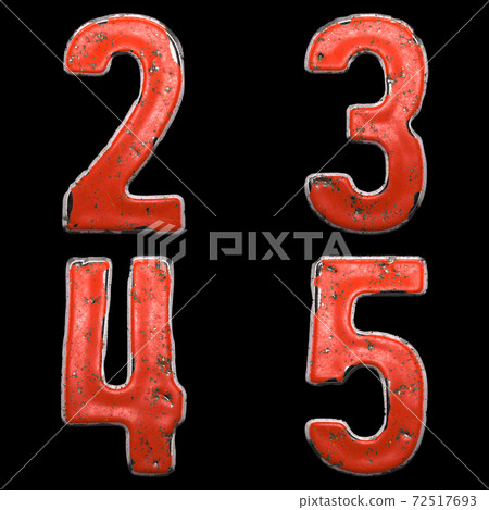 Set of numbers 2, 3, 4, 5 made of red painted... - Stock Illustration ...