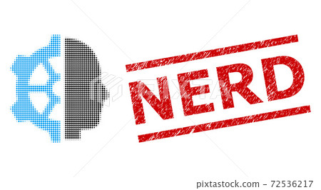 Scratched Nerd Stamp and Halftone Dotted Cyborg... - Stock Illustration ...