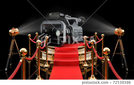 Podium with professional video camera, 3D... - Stock Illustration ...