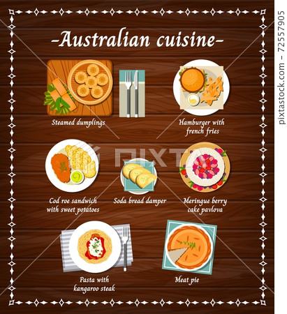Australian cuisine food menu dishes, restaurant - Stock Illustration ...