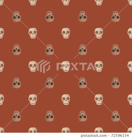 Death seamless pattern with beige colored skull...-插圖素材 [72596154 ...