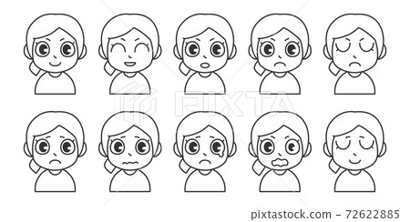 Facial expression set (female line art) - Stock Illustration [72622885 ...