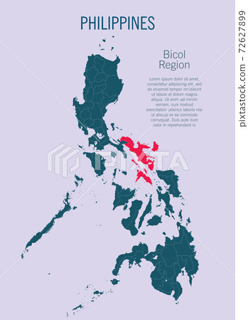 Philippines map and Bicol region, vector country - Stock Illustration ...