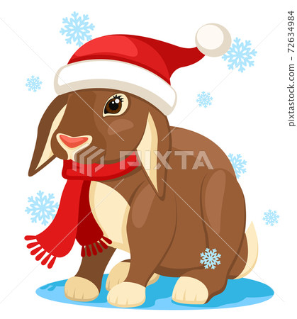 Christmas hare in a hat and scarf. The character - Stock Illustration ...