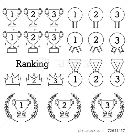 Ranking trophy / medal line art illustration set - Stock Illustration ...