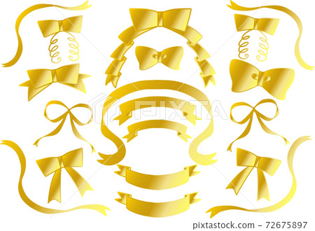 Gold gradient ribbon decoration set - Stock Illustration [72675897] - PIXTA