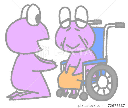 A frog (purple) that takes care of an old frog... - Stock Illustration ...