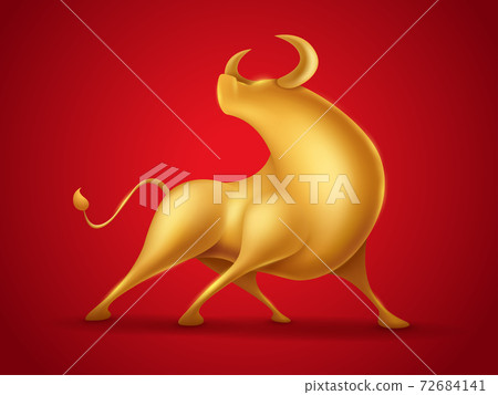 3D illustration design of golden ox on red... - Stock Illustration ...