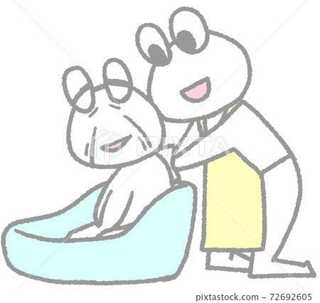 Frog to assist in bathing and old frog to be... - Stock Illustration ...