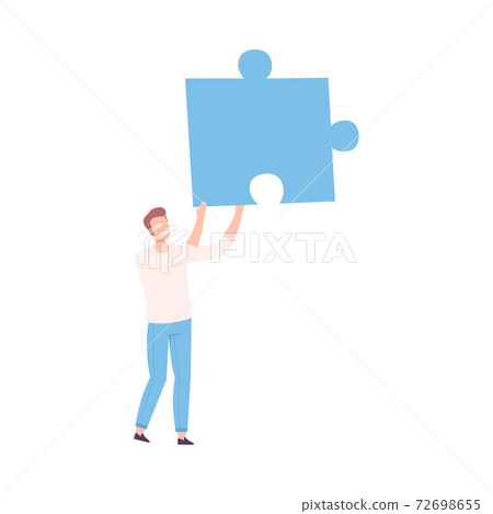 Man Holding Puzzle Element, Guy Holding Big... - Stock Illustration ...