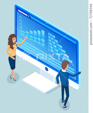 Man and Woman near Electronic Device, Computer - Stock Illustration ...