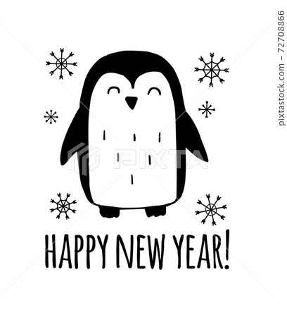 Vector penguin and happy new year lettering - Stock Illustration ...