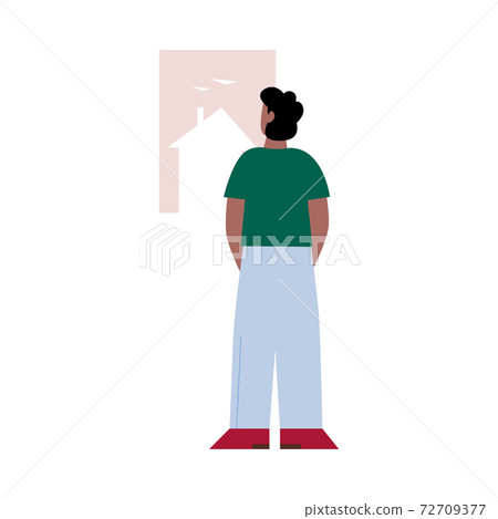 Modern man stands looking at picture cartoon...-插圖素材 [72709377] - PIXTA圖庫