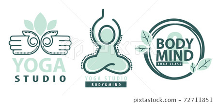 Yoga studio, mind and body meditation label vector - Stock Illustration ...