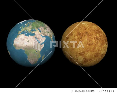 Earth and Venus planets size comparison - 3D... - Stock Illustration ...