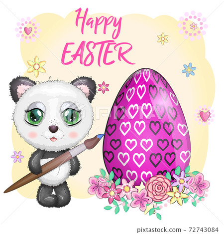 Cute panda with a tassel and a decorated egg,... - Stock Illustration ...