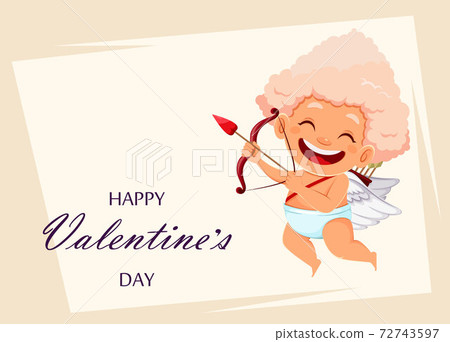 Happy Valentines day. Cute funny Cupid Angel - Stock Illustration ...