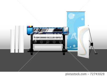 Blue plotter printer with media - Stock Illustration [72743829] - PIXTA