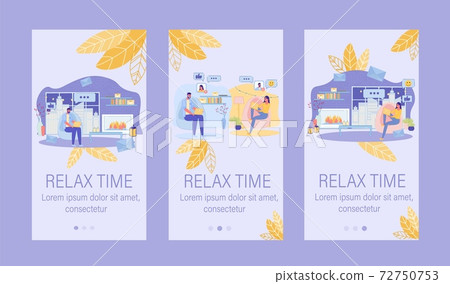 Relax Time and Communication Mobile App Page Set - Stock Illustration ...