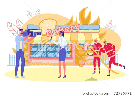 Reporter Cameraman Shooting Burning Bakery News - Stock Illustration ...